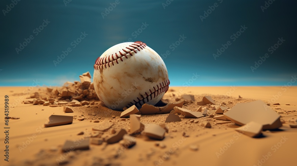 Generative AI, baseball ball in dry sand explosion, on the Pitchers ...