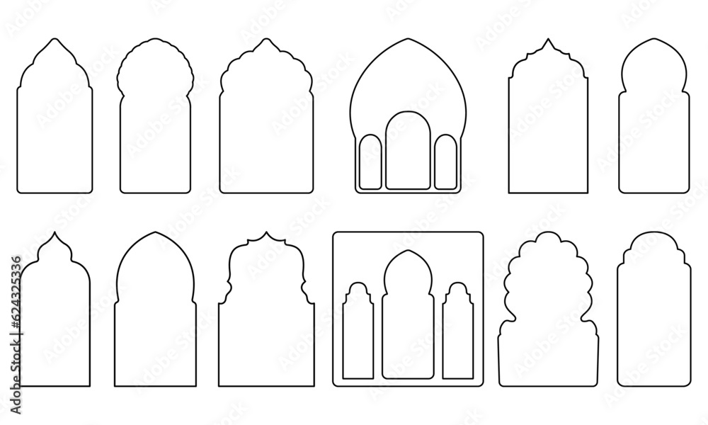 Islamic window shape on white background. Arabic door frame. Islamic ...