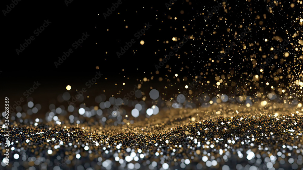 Sprinkle gold Platinum and silver dust on a black background in the ...