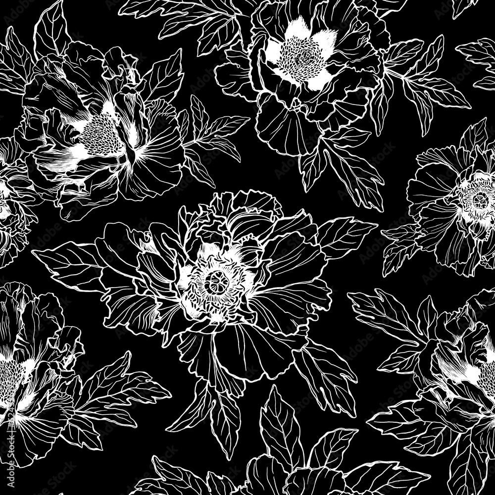 Seamless pattern with Paeonia rockii flower (tree peony, Paeonia ...