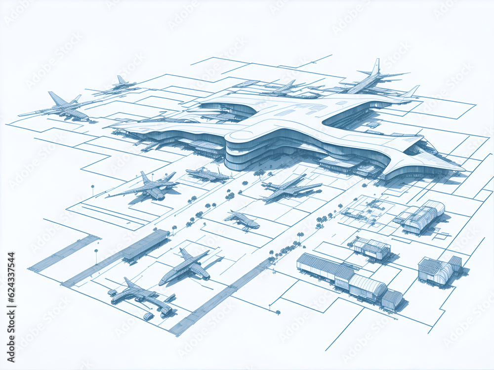 Modern airport blueprint. AI generated illustration Stock Illustration ...