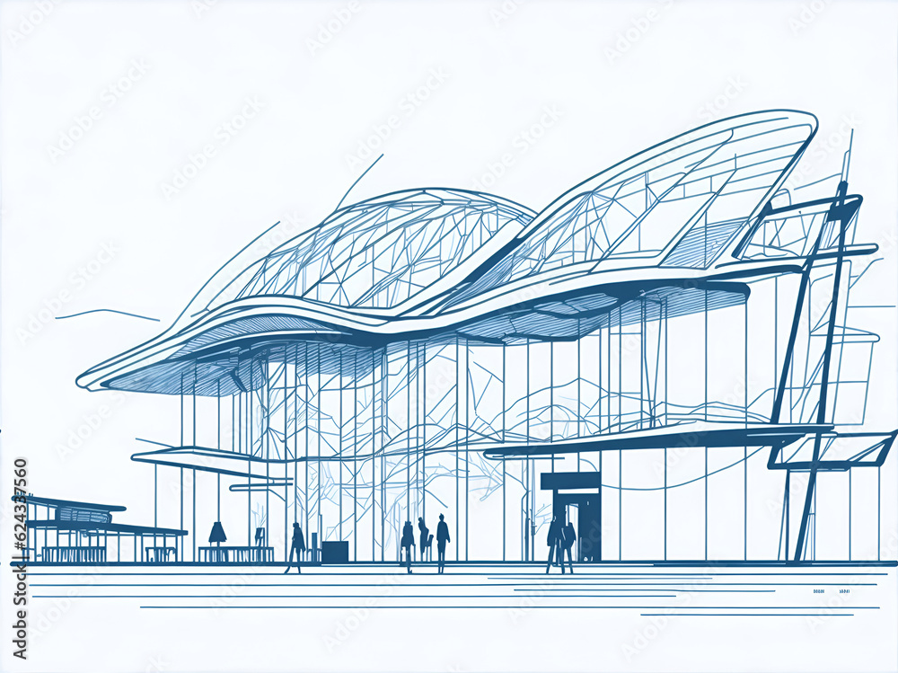 Modern airport blueprint. AI generated illustration Stock Illustration ...