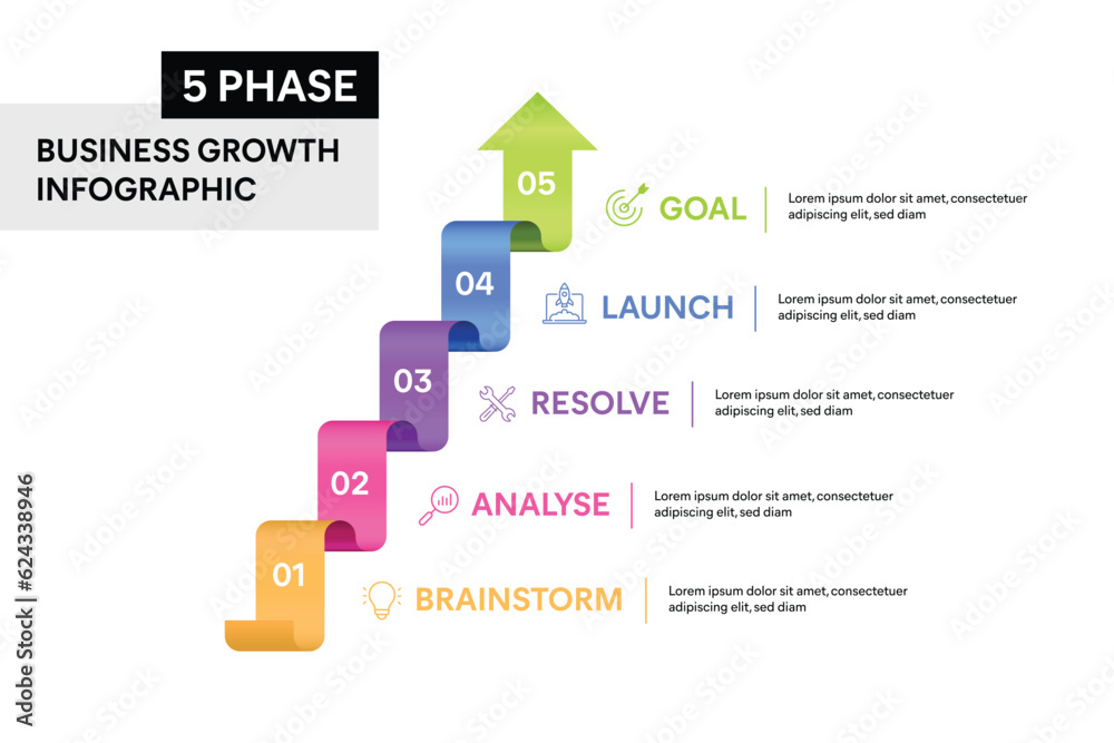 5 steps colorful arrows infographic Vector illustration. Business ...