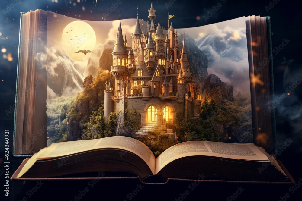 World book day, fantasy, and leisure concept. 3D style Illustration of ...
