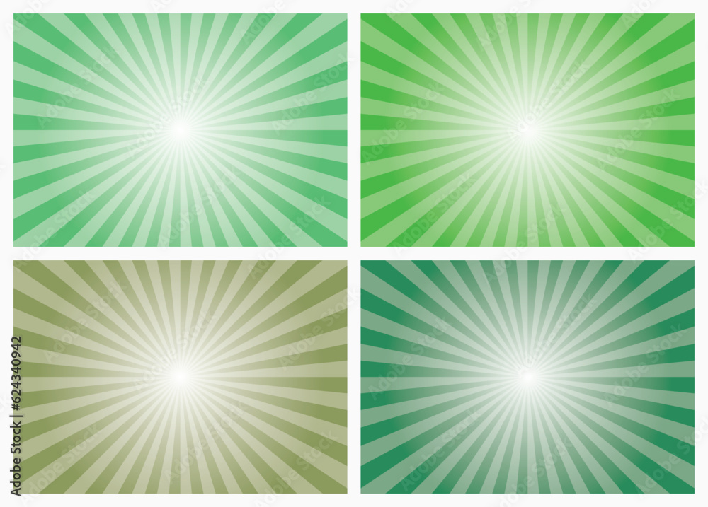 Green ray background set. Vector illustration of sun rays or beams ...