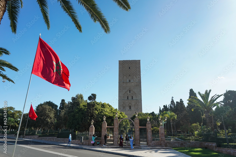 Morocco. Rabat. The magnificent Hassan Tower is an emblematic tower of ...