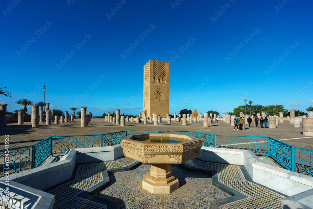 Morocco. Rabat. The magnificent Hassan Tower is an emblematic tower of ...
