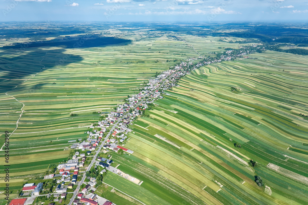 Attractive Aerial view of varied agricultural landscape, rolling narrow ...