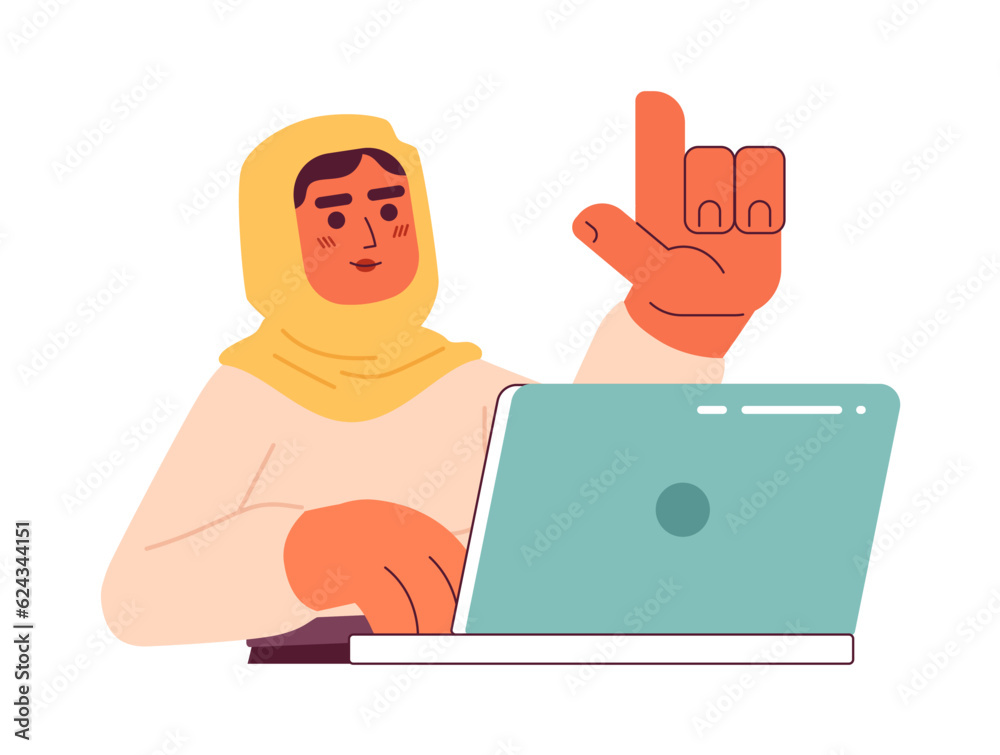 Muslim woman in hijab at work semi flat color vector character ...