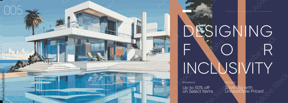 Modern architecture of the house. Minimalistic banner, typographic ...