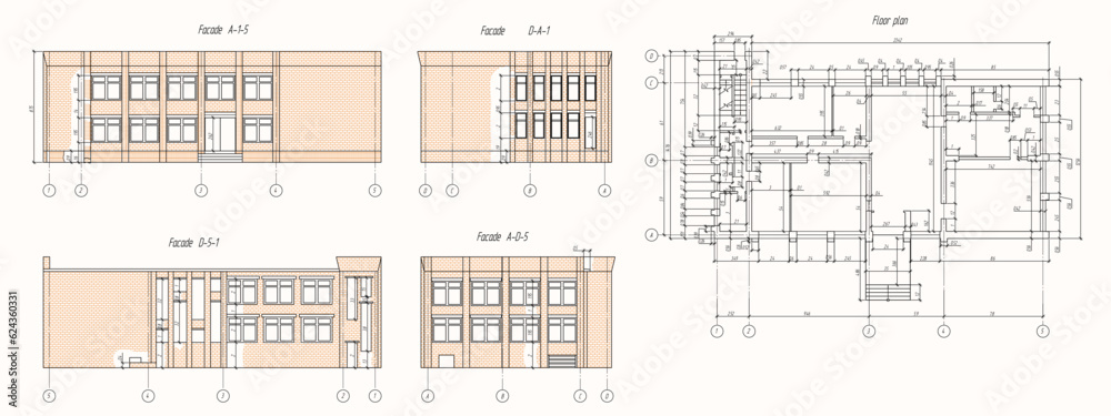 Engineering background. Abstract architectural plan of a building ...