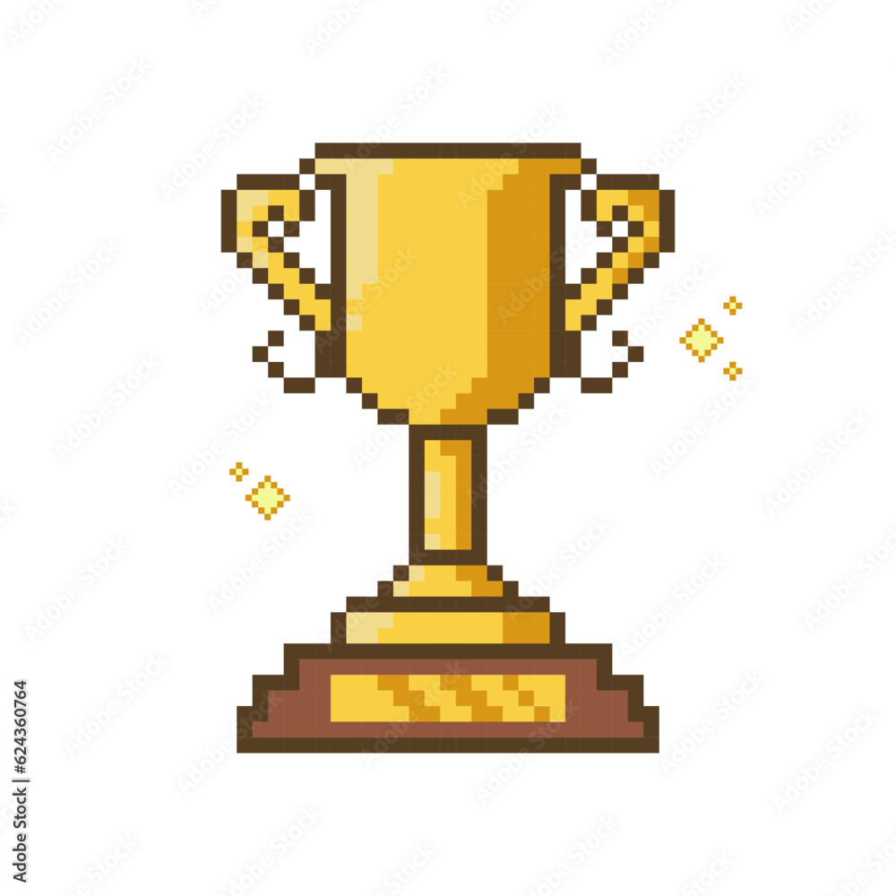 Trophy pixel art with sparkling, Winner cup in pixel art style Stock ...