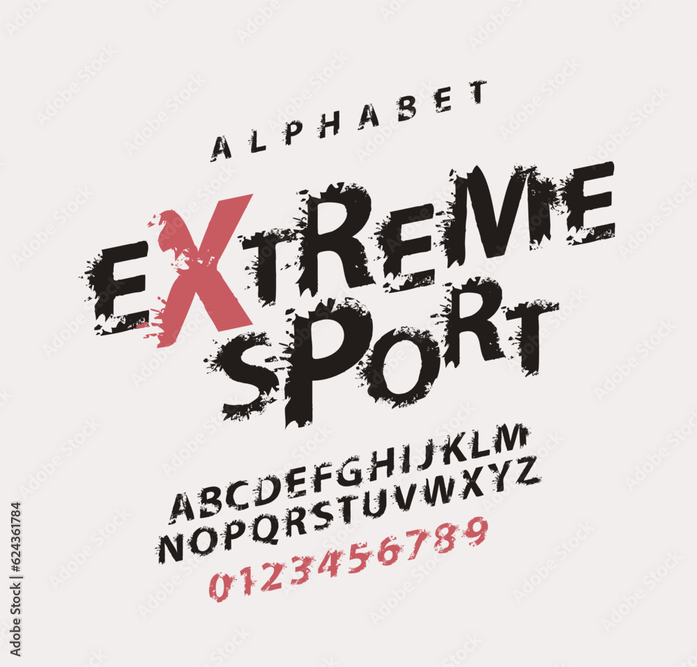 Extreme sport lettering with spots in grunge style. Splash Alphabet ...