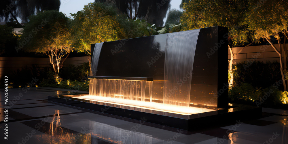 outdoor home modern water feature fountain waterfall as wide banner ...