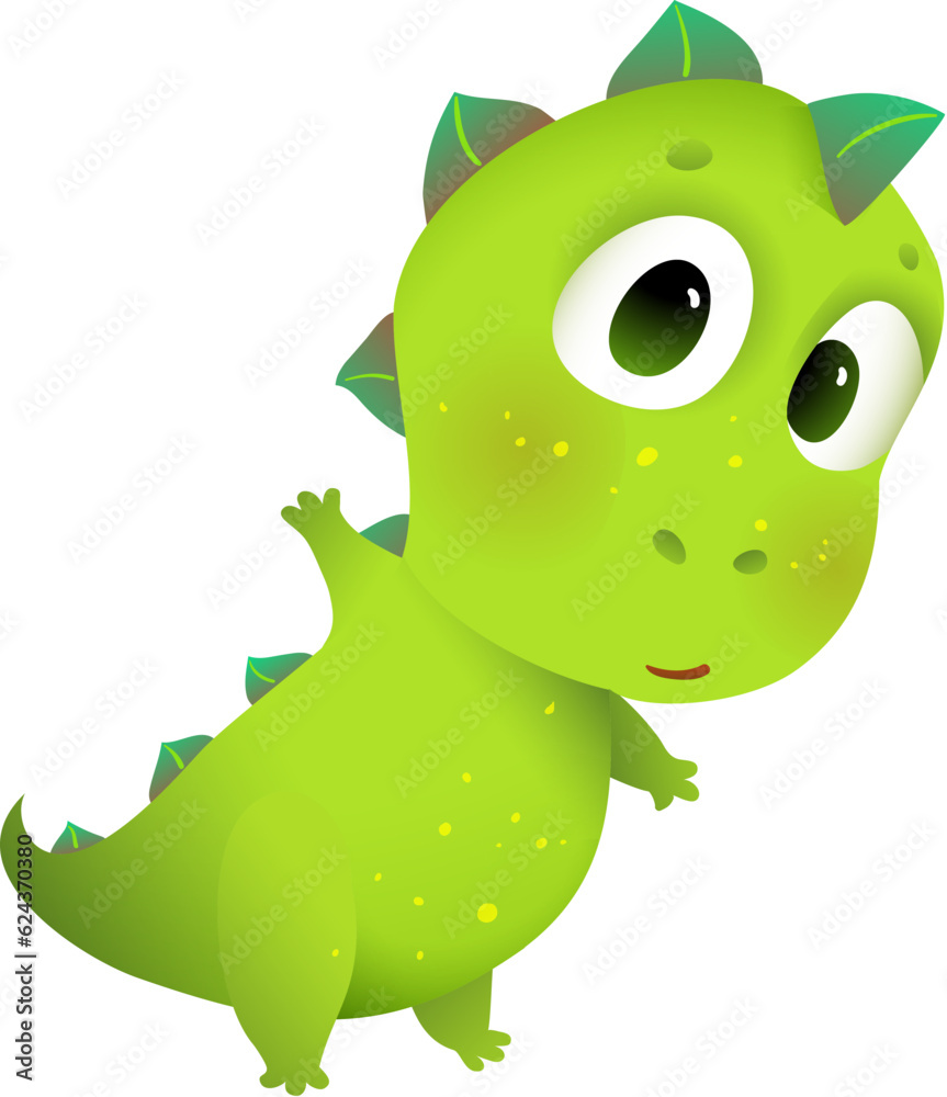Cute Smiling Green Dinosaur Friendly Dino Waves Hello, Kids ...