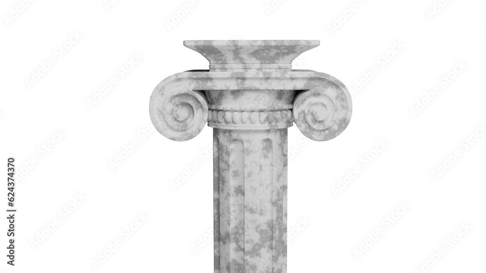 Old marble ionic column pillar isolated on white and transparent ...