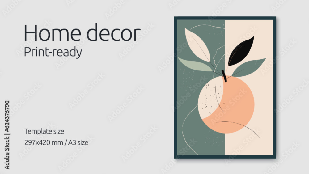 Abstract peach and leaves illustration in modern flat vector design ...