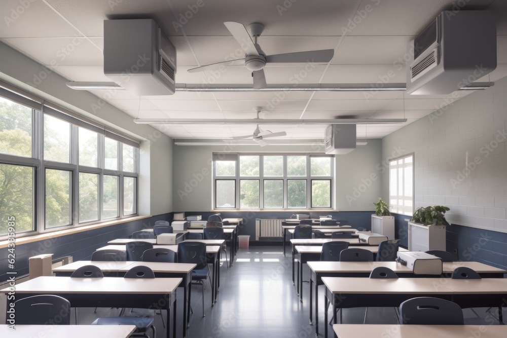 ventilation system in a classroom, bringing fresh air and removing ...