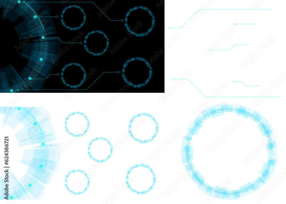 Ilustrace „big hud display with five small hud circle connected ...