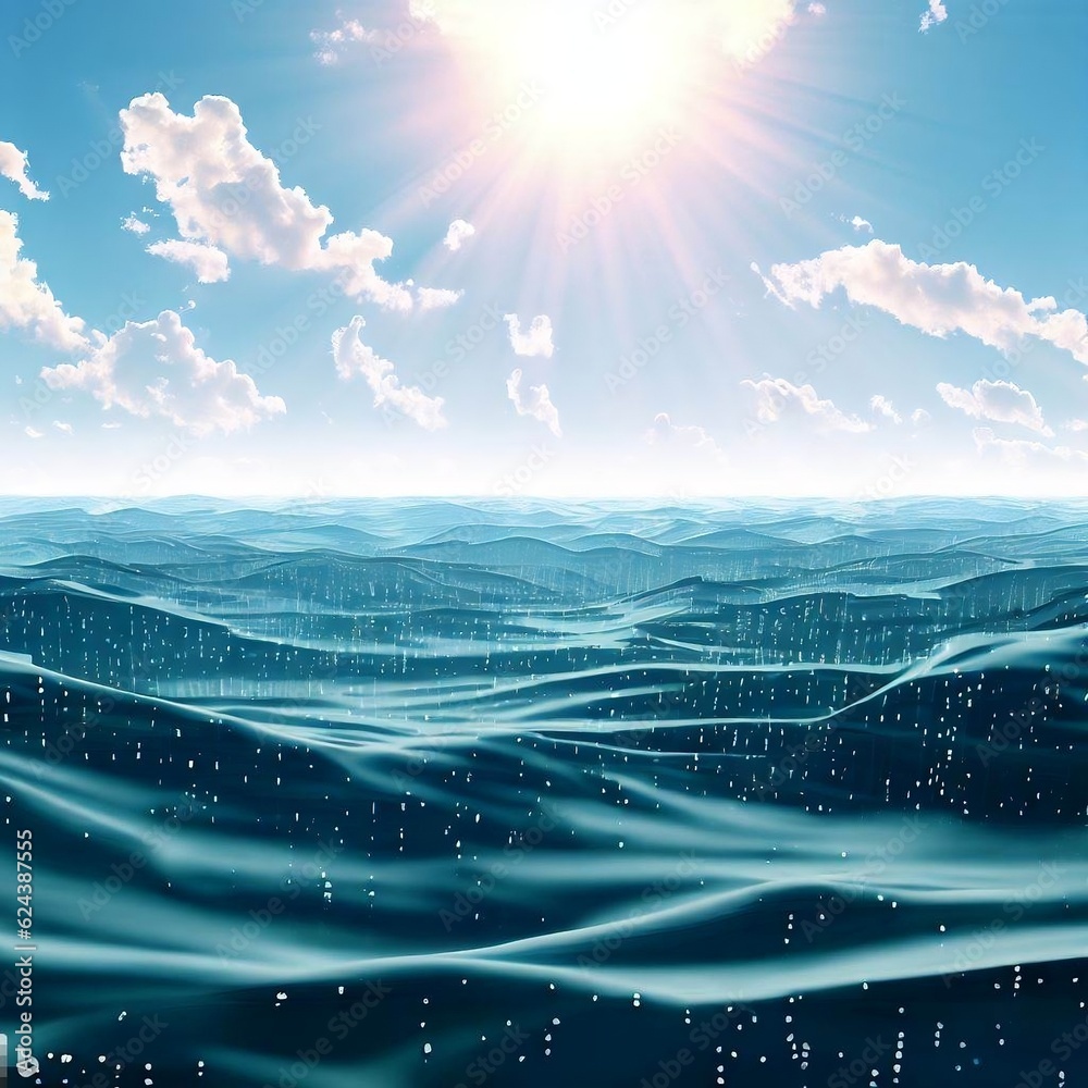 Blue Ocean / Sea Waves of Computer Digital Big Data Binary Code ...