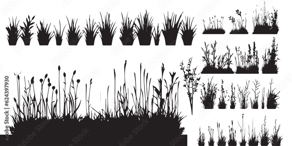 Grass silhouettes vector illustration collection. Set of grass black ...