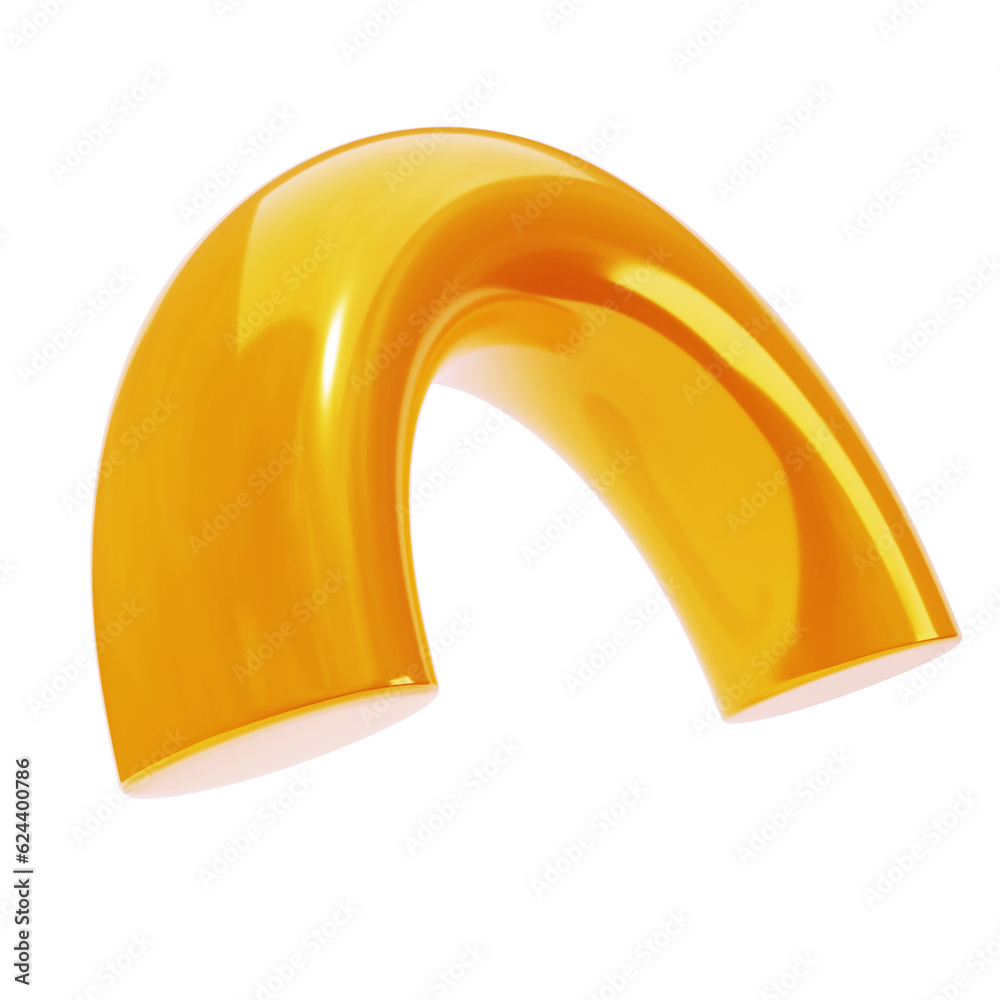 3d dimensional abstract shape semidonut golden metal. Realistic glossy ...