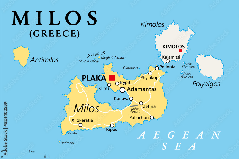 Póster Milos, island of Greece, political map – Cuadro para Pared ...