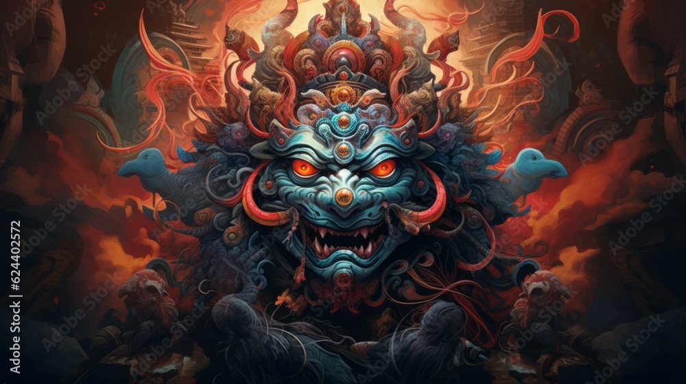Photo of Mahakala with fiery red eyes and a demonic appearance ...