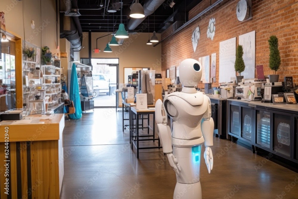 android robot sanitizing checkout area after customer use, created with ...
