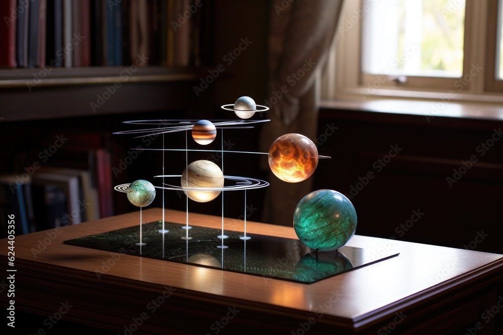 holographic solar system model floating above a desk, created with ...