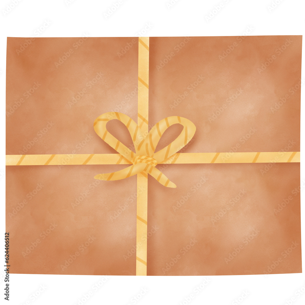 Drawing of brown parcel box with string isolated on transparent ...