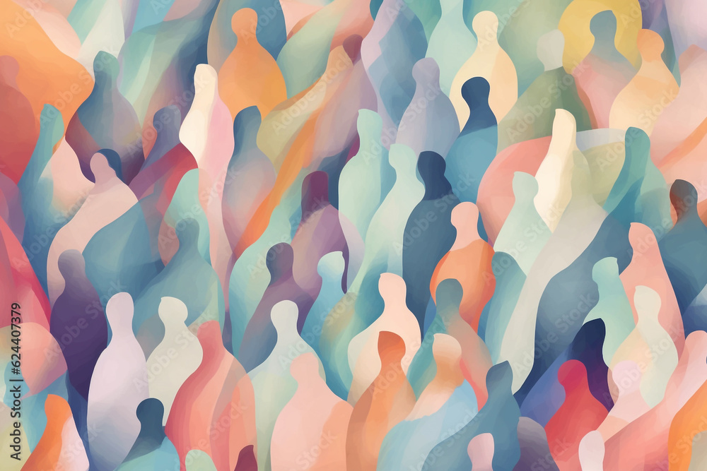 Abstract group of crowded colorful people illustration. Mob of people ...