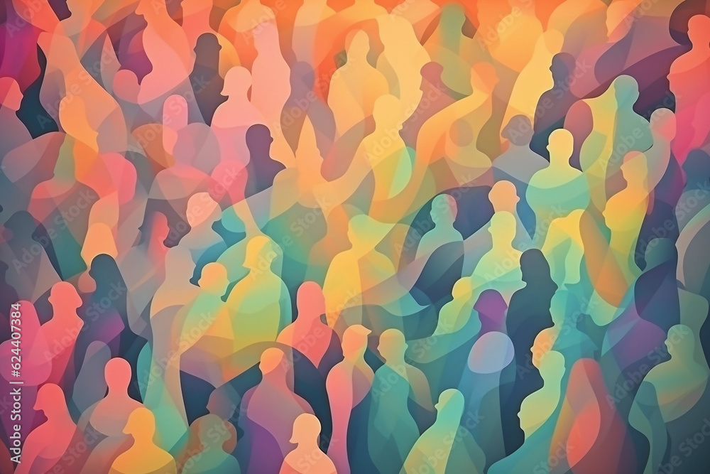 Abstract group of crowded colorful people illustration. Mob of people ...