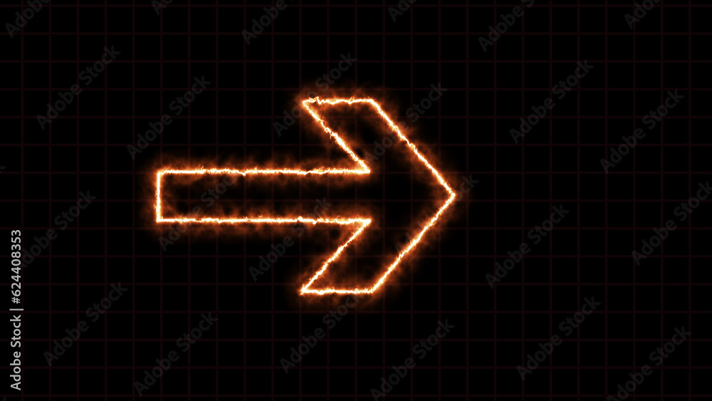 fire effect arrow sign. orange color arrow points to the right ...