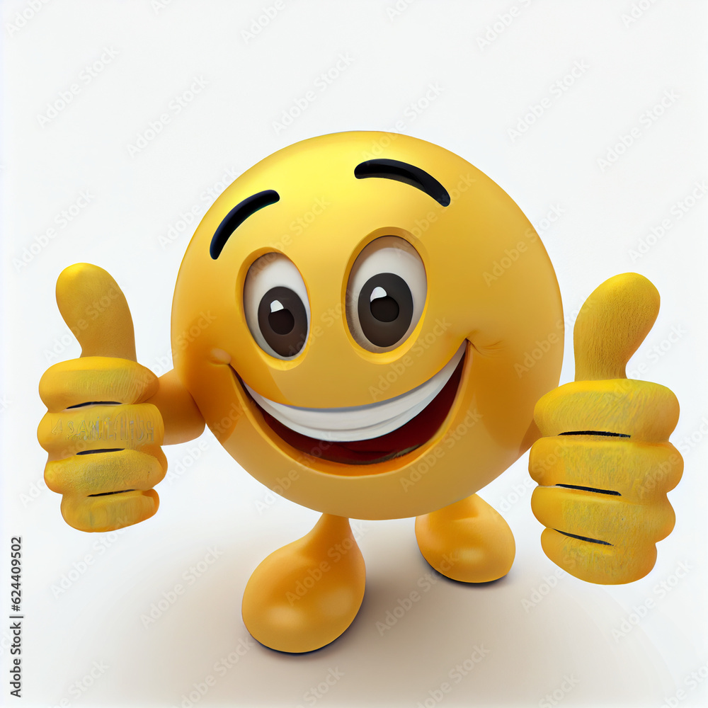 Cheerful 3D emoticon, with arms and legs, smiling face and mouth ...