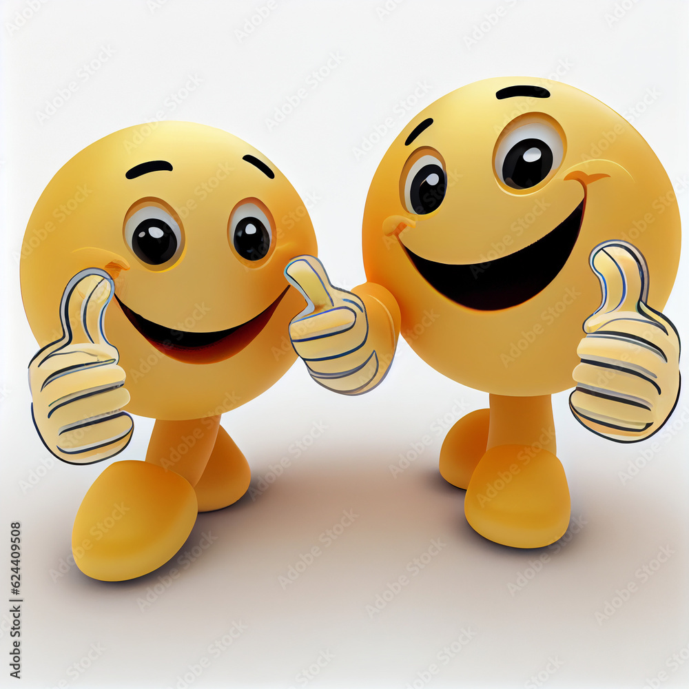 Cheerful 3D emoticon, with arms and legs, smiling face and mouth ...