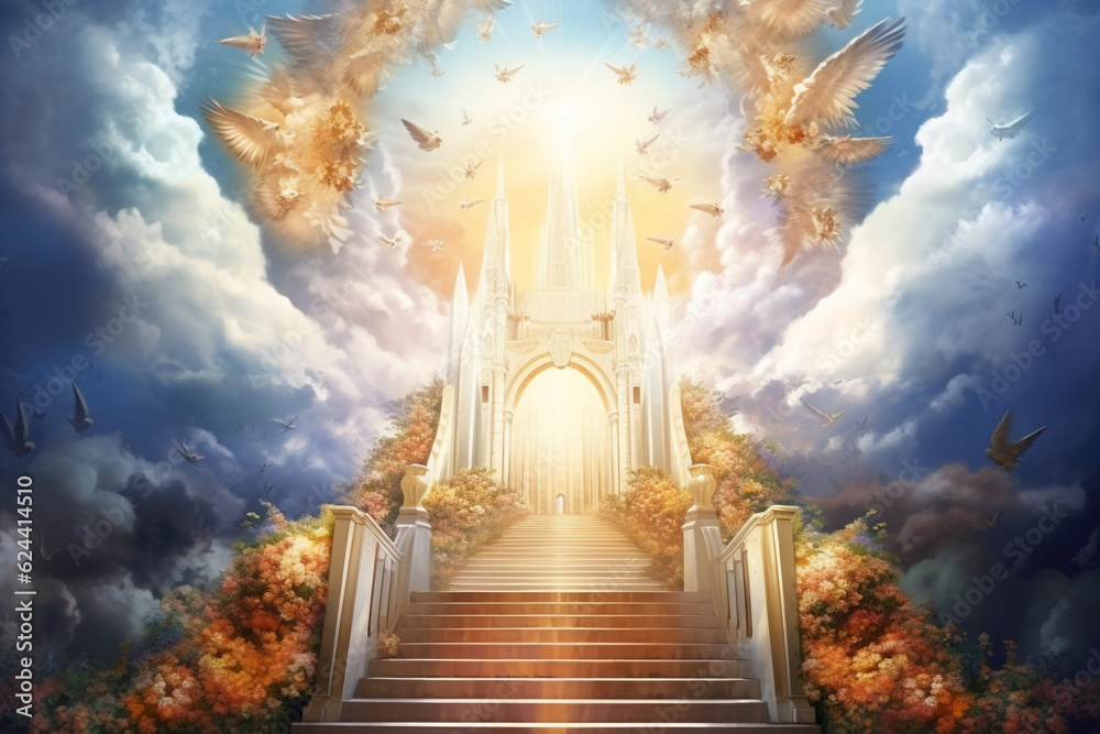 Culture and religion concept. Surreal illustration of path to heaven ...