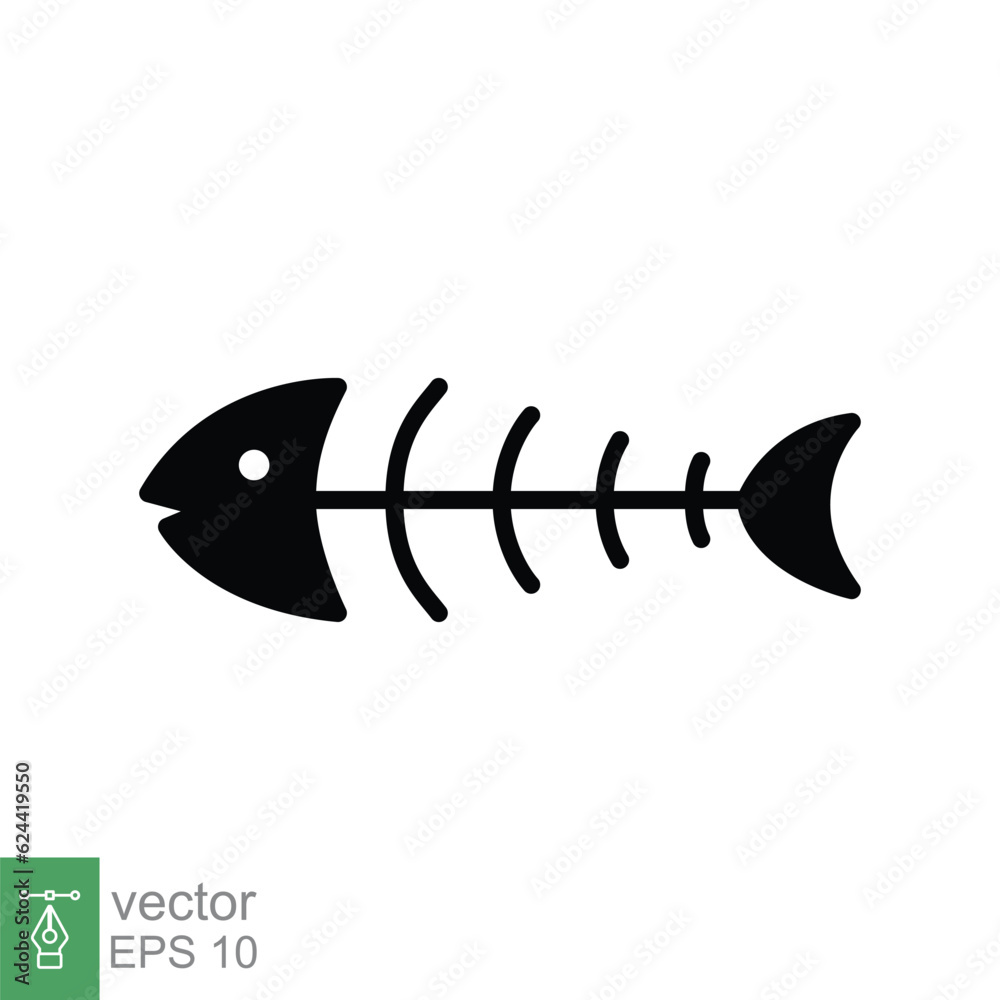 Fish bone icon. Simple solid style. Fishbone skeleton, fish skull, head ...