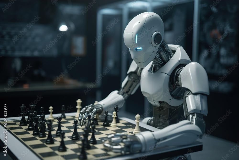 Artificial intelligence robot playing chess using AI smart technology ...