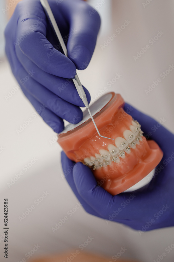 The dentist shows how to brush your teeth with a toothbrush on the ...