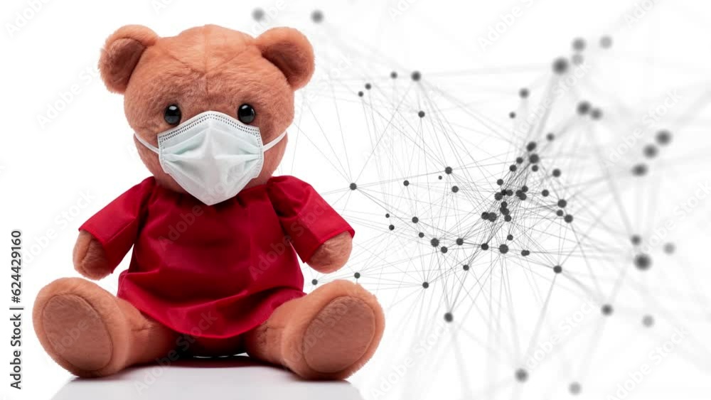 Vidéo Stock Teddy bear wearing a mask to protect from a virus pandemic ...