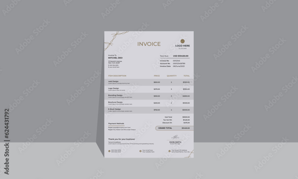 Luxury color simple invoice design, Payment Bill receipt agreement ...