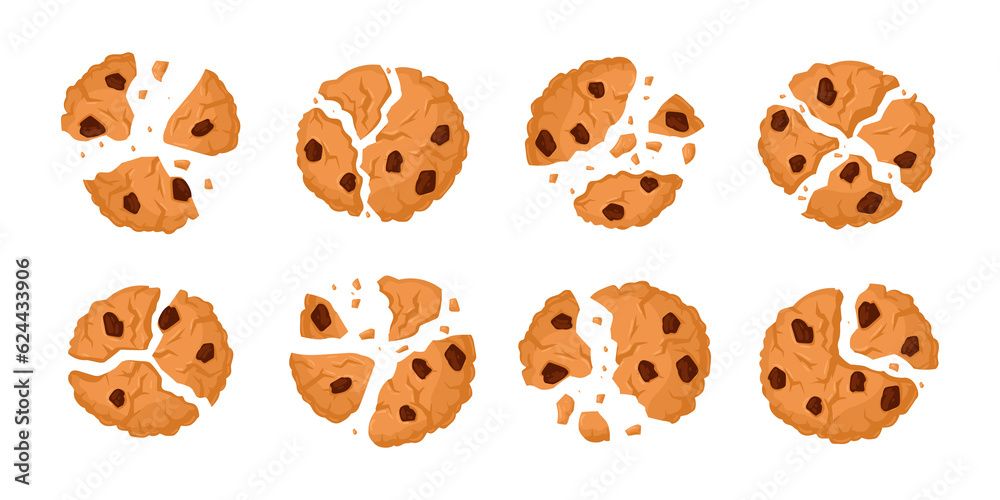 Cartoon cookie crumbs. Chocolate chip vanilla biscuits with crumbs ...
