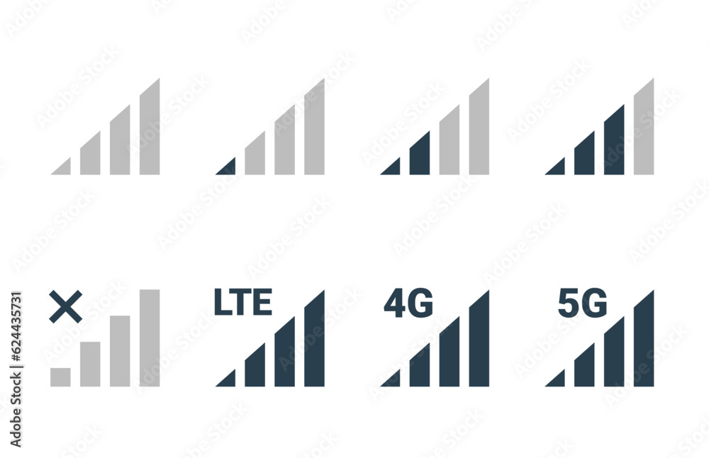 Signal strength 4g mobile phone reception bar icon. 5g signal strength ...
