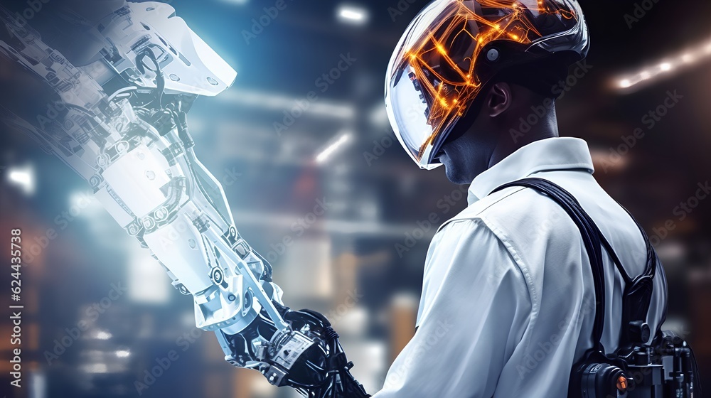 Robotic engineer working on developing a human-robot cyborg ...