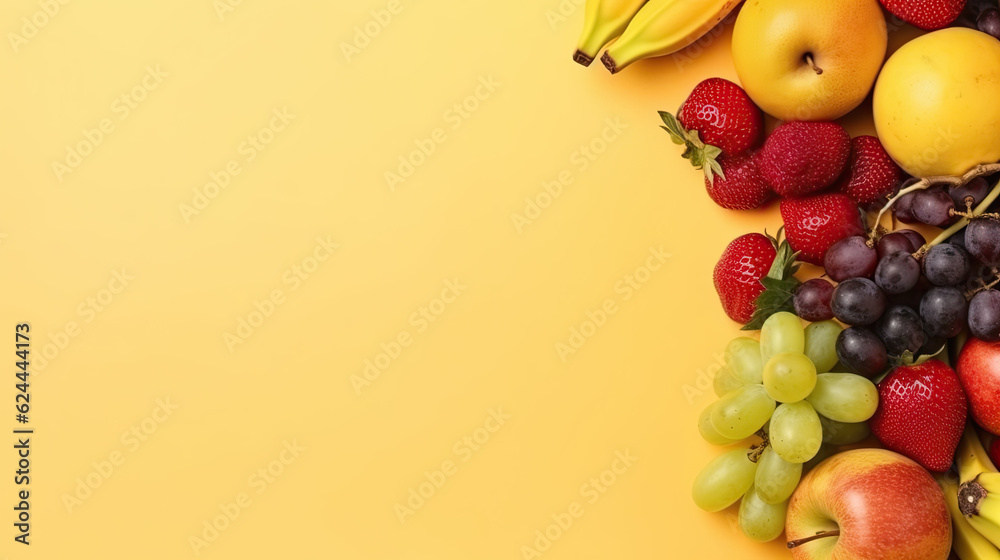 fruits and vegetables on yellow background ภาพถ่ายสต็อก | Adobe Stock