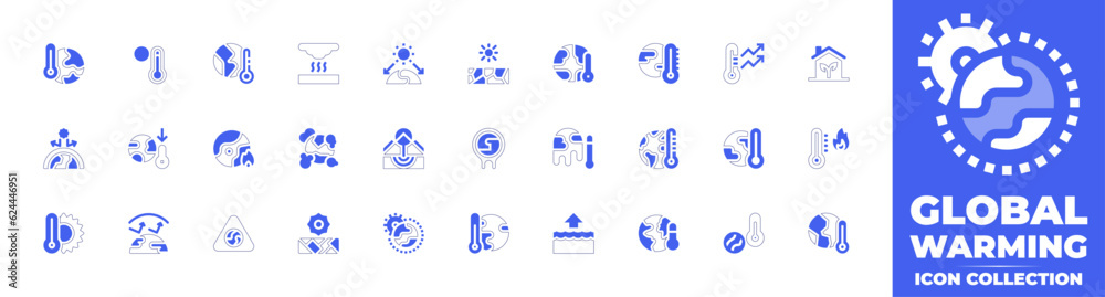 Global warming icon collection. Duotone style line stroke and bold ...