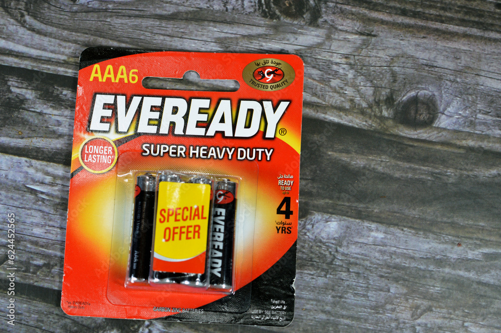 Cairo, Egypt, July 9 2023: Eveready super heavy duty longer lasting ...