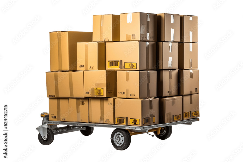 Furniture Dolly Loaded with Moving Boxes Isolated on Transparent ...