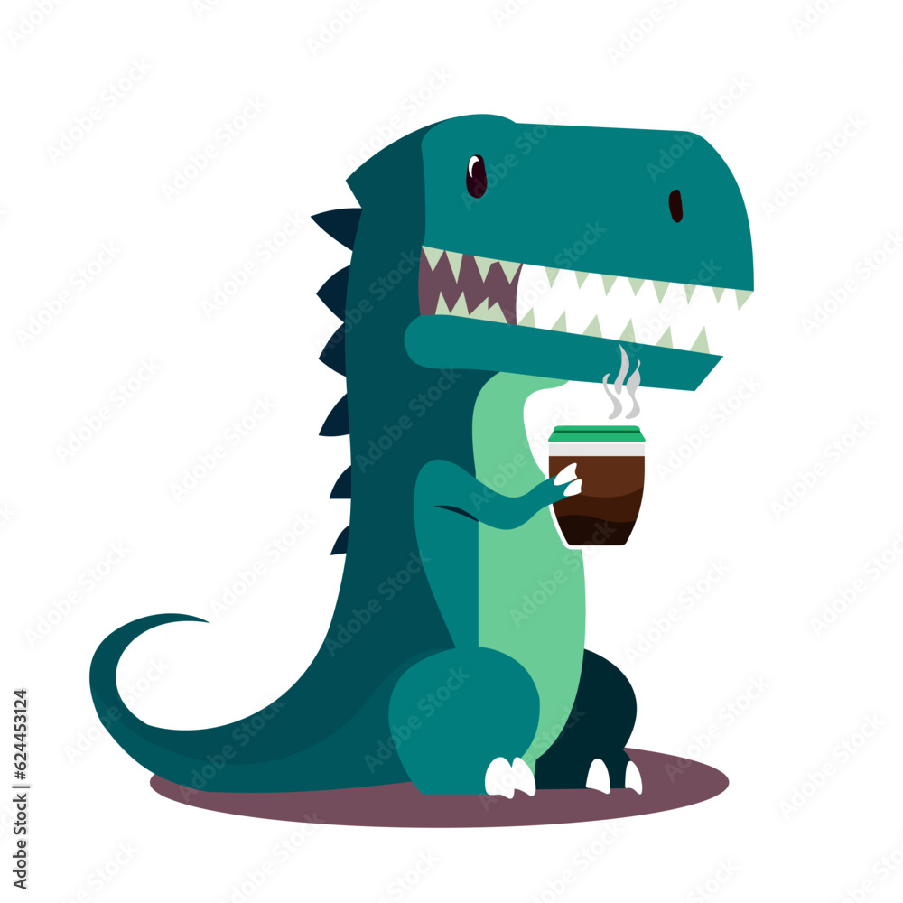 Cute Dinosaur Drinking Hot Coffee Cartoon Vector Icon Illustration. T ...